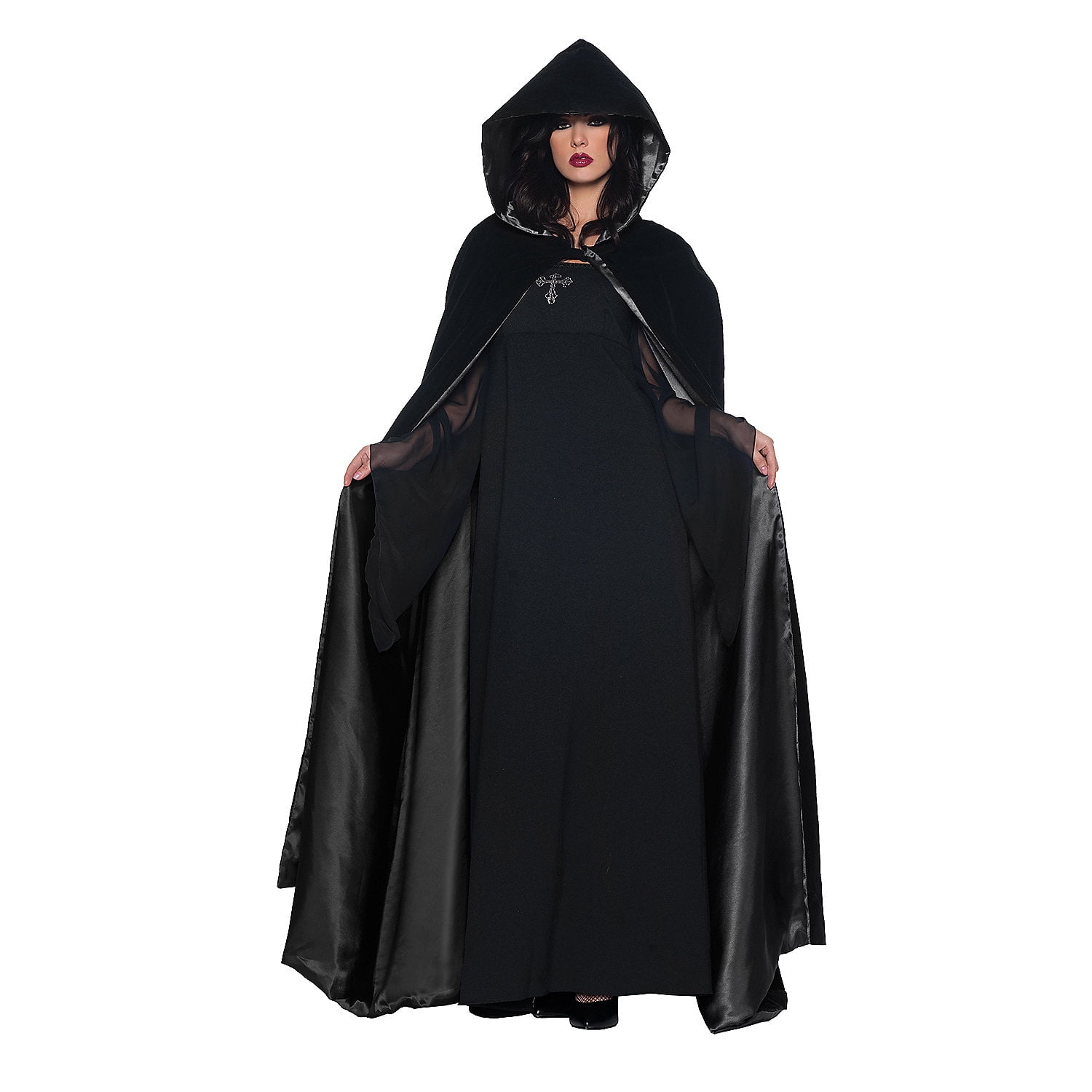 Underwraps Women's 63" Deluxe Black Velvet Cape Costume Accessory ...