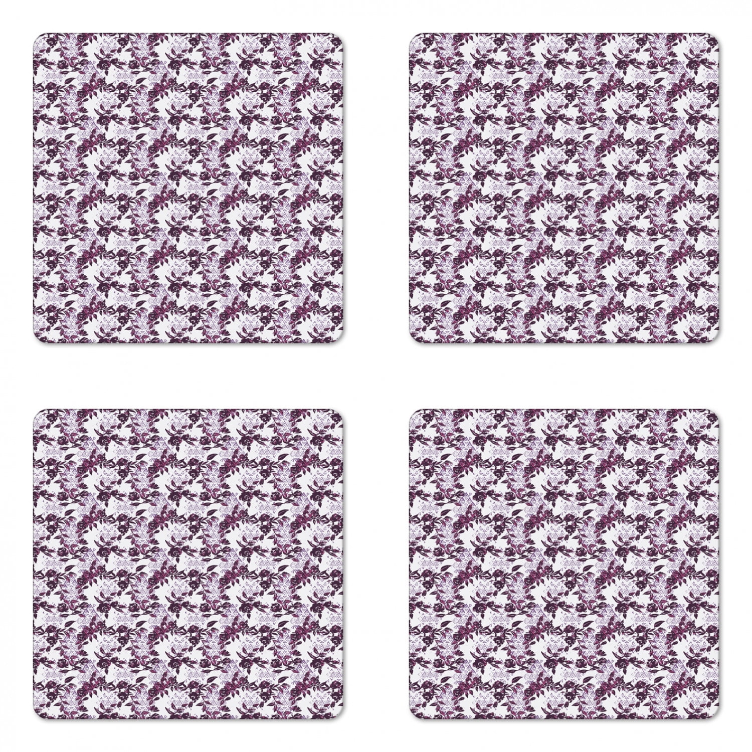 Rose Coaster Set of 4, Vintage Watercolor Pattern Grunge Flowers ...