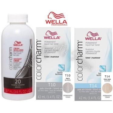 T14 Pale Ash Blonde Wella Hair color Toner + Developer v.20, 3.6oz ...