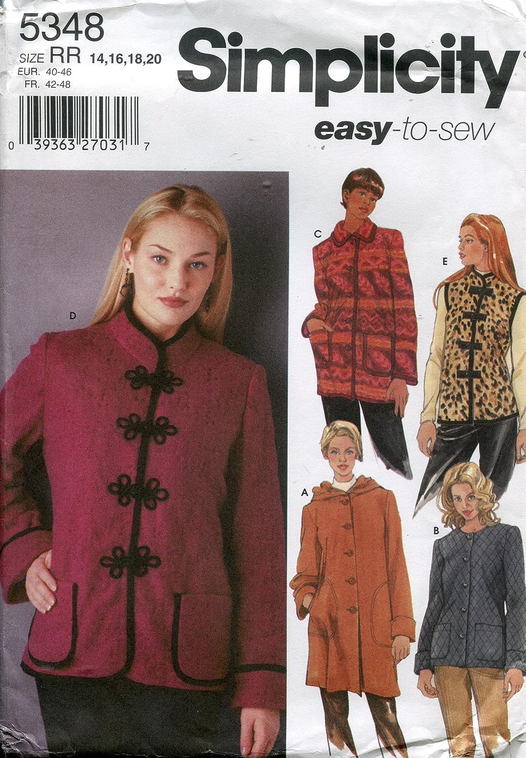 Simplicity Pattern 5348 Misses'/Miss Petite Coat or Jacket and Vest, RR ...