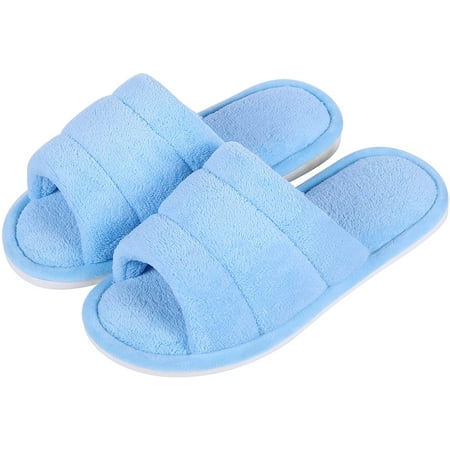 EAYY Terry Cloth Open Toe Slippers for Women Memory Foam Silp On House ...