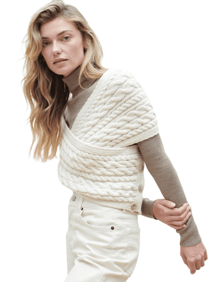 Aran Cable Knit Crossover Wrap 100% Premium Merino Wool Sweater Made in ...
