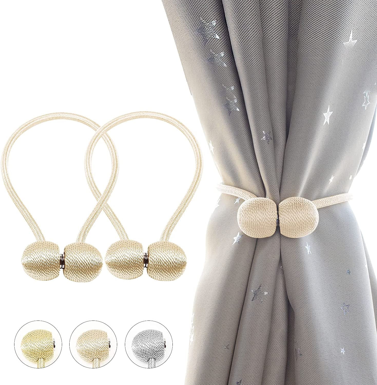 Curtain Tiebacks Magnetic Tie Band Set of 2, Decorative Weave Rope ...