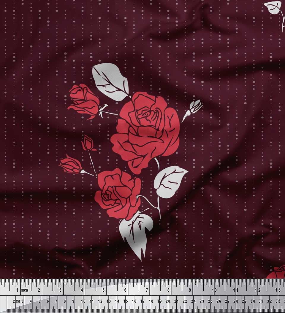 Soimoi Cotton Duck Fabric Dot,Leaves & Rose Flower Fabric Prints By ...