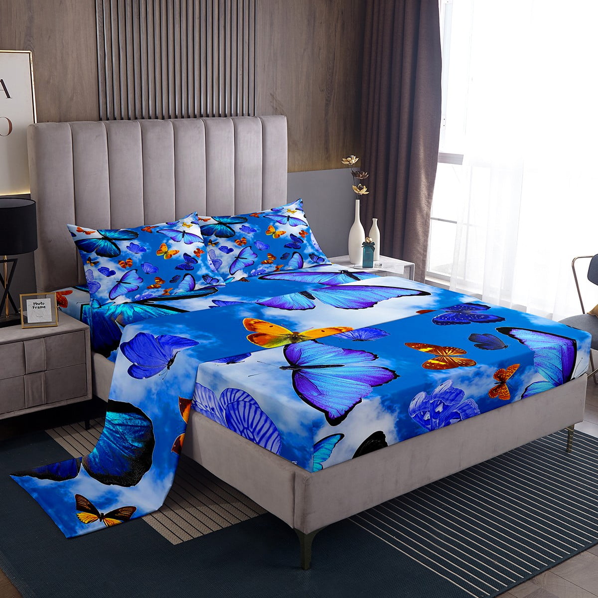 YST Rainbow Butterfly Sheets Luxury Blue Tie Dye Bed Sheets Colorful ...