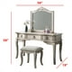 Poundex Wood Vanity Set with Stool and Mirror in Antique White ...
