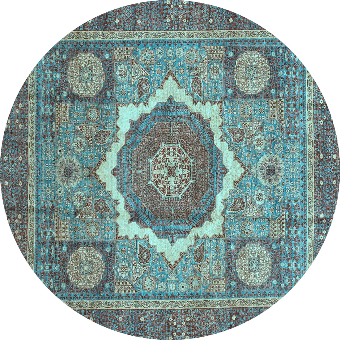 Ahgly Company Indoor Round Abstract Light Blue Modern Area Rugs, 7 ...