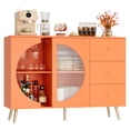 Homfa, Coffee Bar Cabinet, Orange, with 3 Drawers and Glass Door ...