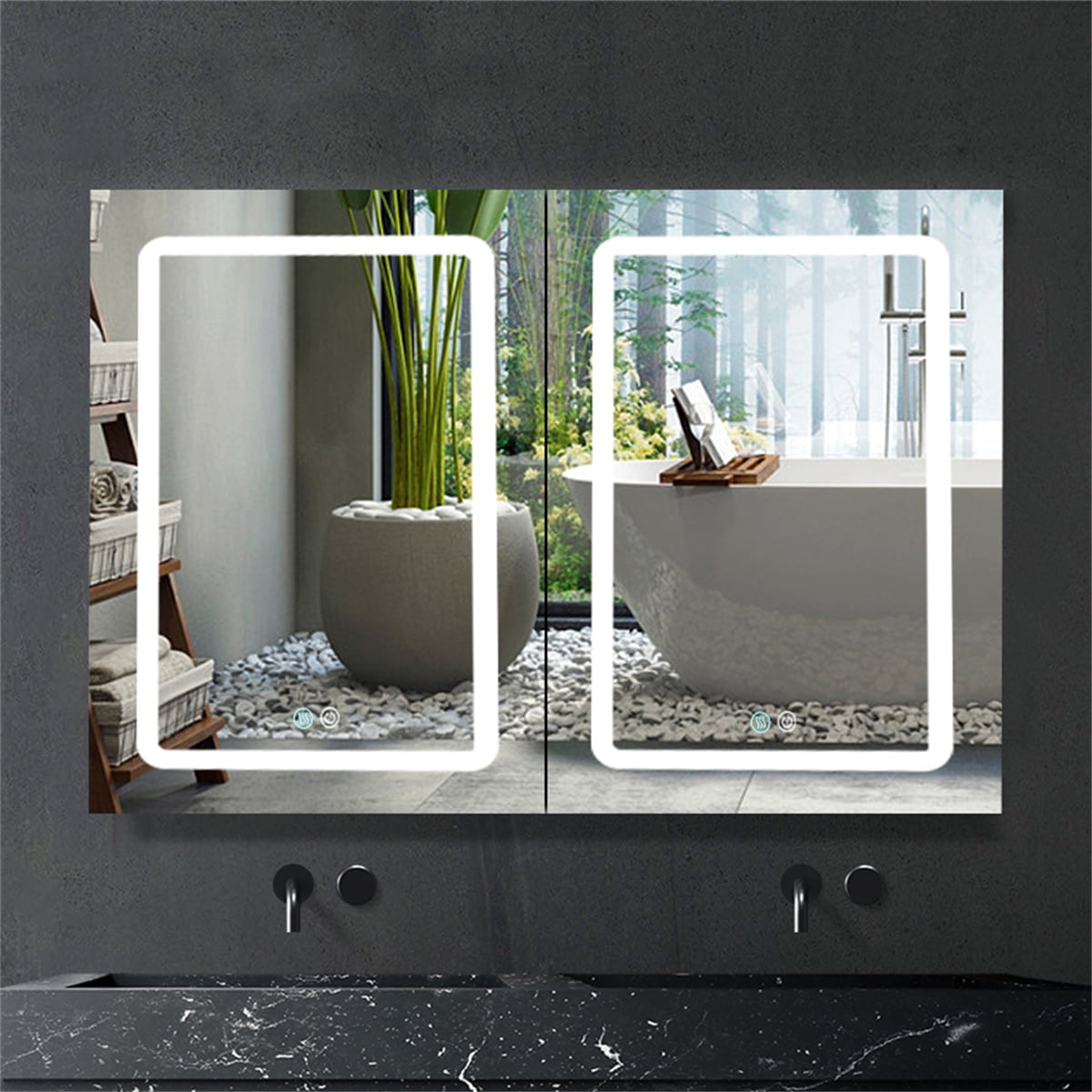 Double Door Lighted Vanity Mirror Cabinet, Surface Mount LED Bathroom ...