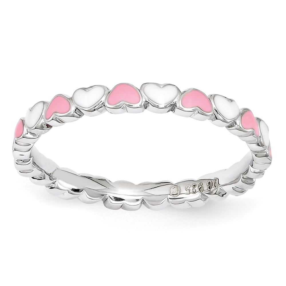 Jewelrypot - Sterling Silver Pink & White Enamel Heart Ring - Walmart ...