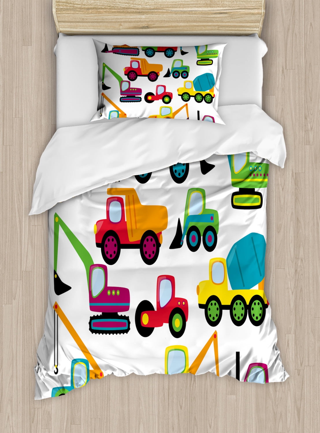 Construction Duvet Cover Set Twin Size, Cute Style Vehicles and Heavy ...