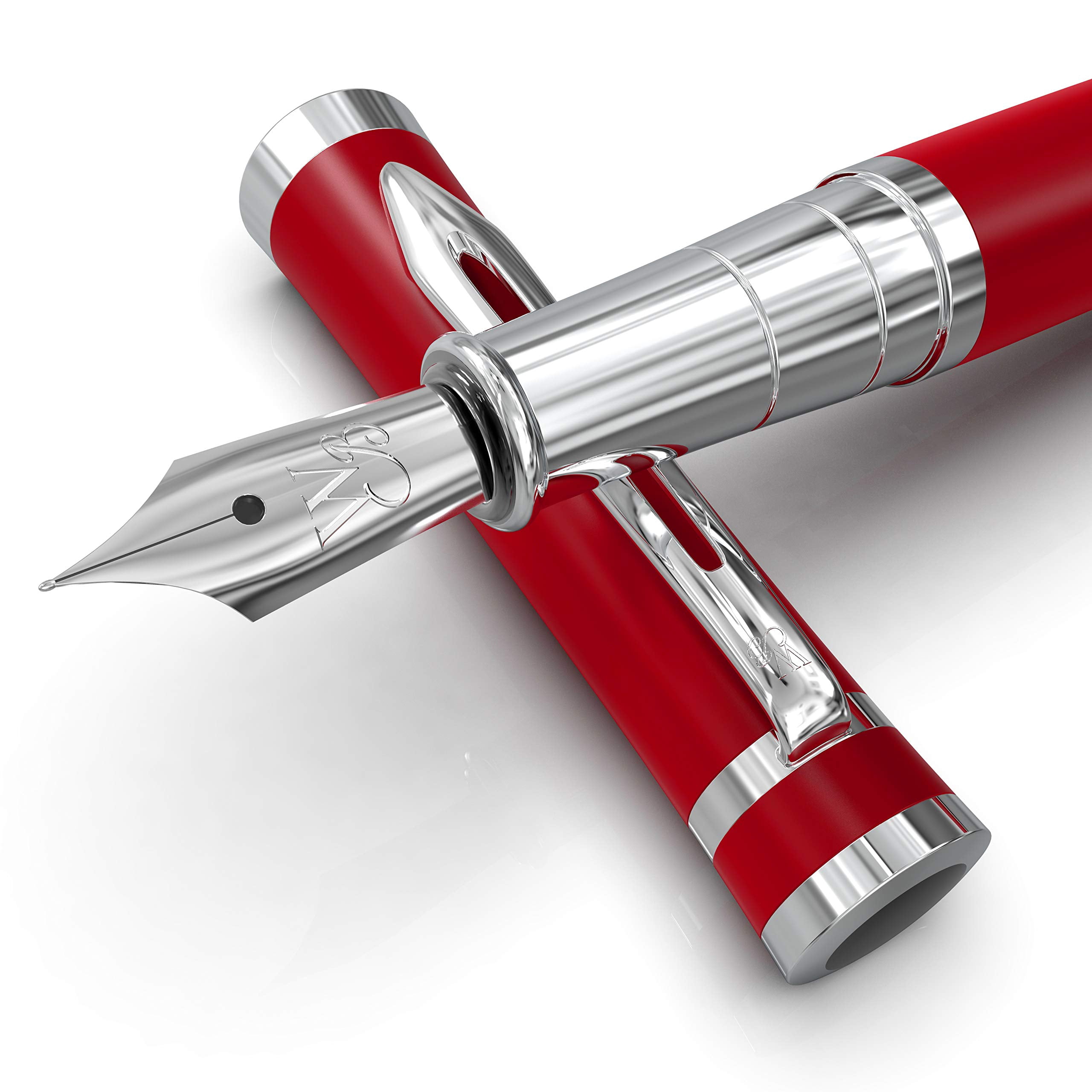 Wordsworth & Black Fountain Pen, Medium Nib Ink Pen, Crimson Red ...