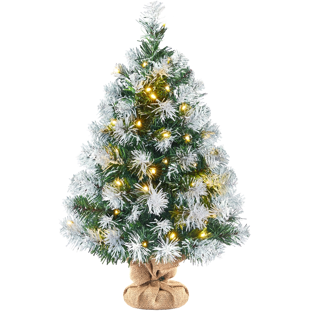Yaheetech 2 Ft Prelit Frosted Tabletop Mini Artificial Christmas Tree Holiday Decoration with ...
