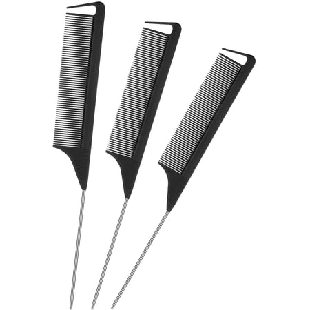 HISRFO 3 Pieces Braid Parting Comb Rat Tail Comb Steel Pin Carbon Fiber ...