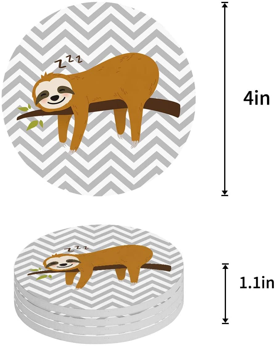 ZHANZZK Sloth Stripe Chevron Set of 4 Round Coaster for Drinks ...