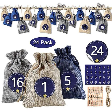 Christmas Advent Calendar 24 Pieces Burlap Diy Bag Set With Decorative ...