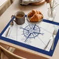 Blue Compass Nautical Placemats Set of 8, Cotton Linen Fabric Place ...