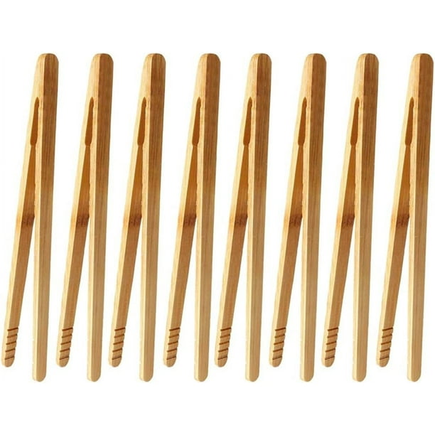 8 pcs Bamboo Tongs, 18 cm/7inch Toaster Tongs for Cooking Toast Bread ...