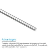 Uxcell Fully Threaded Rod M4 x 190mm 0.7mm Thread Pitch 304 Stainless ...