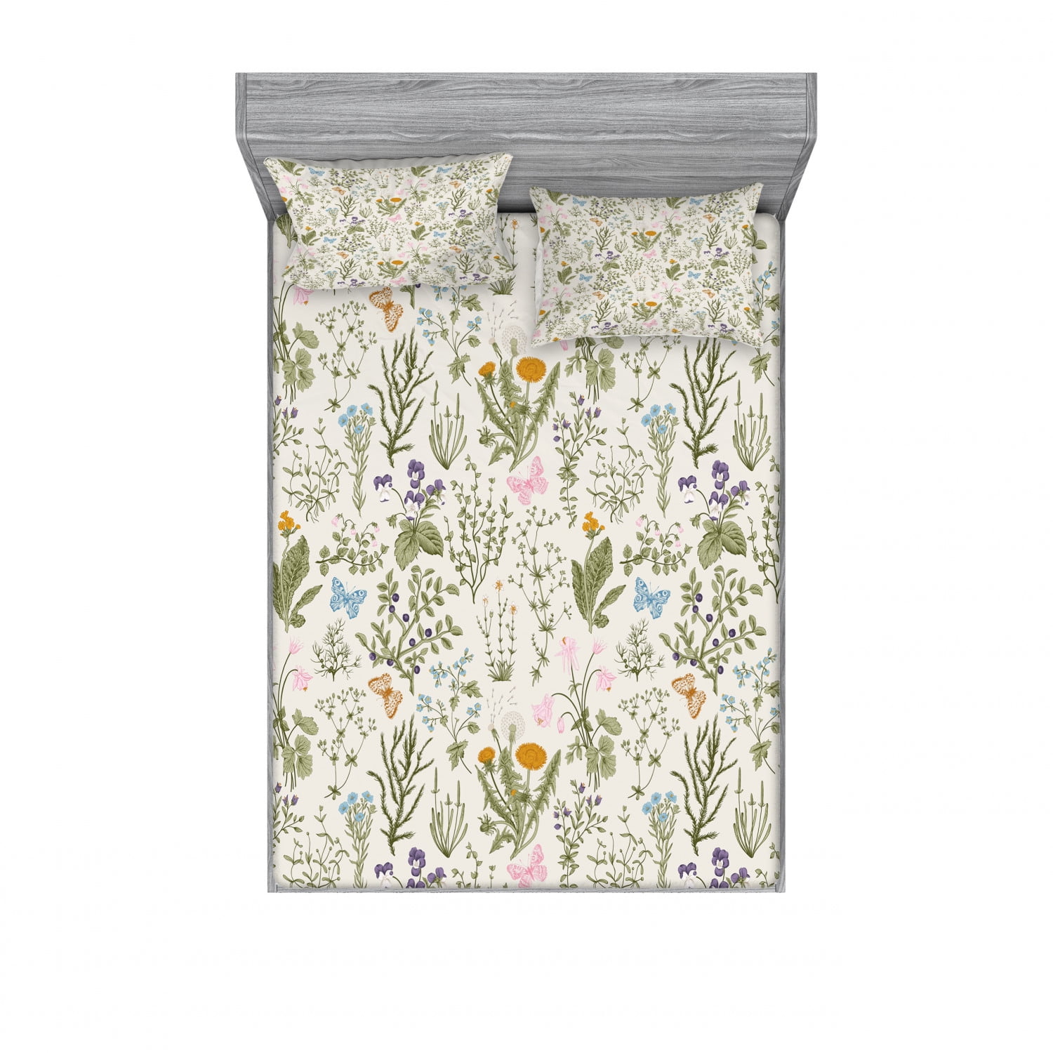 Floral Bedding Set with Sheet & Covers, Vintage Garden Plants Herbs ...
