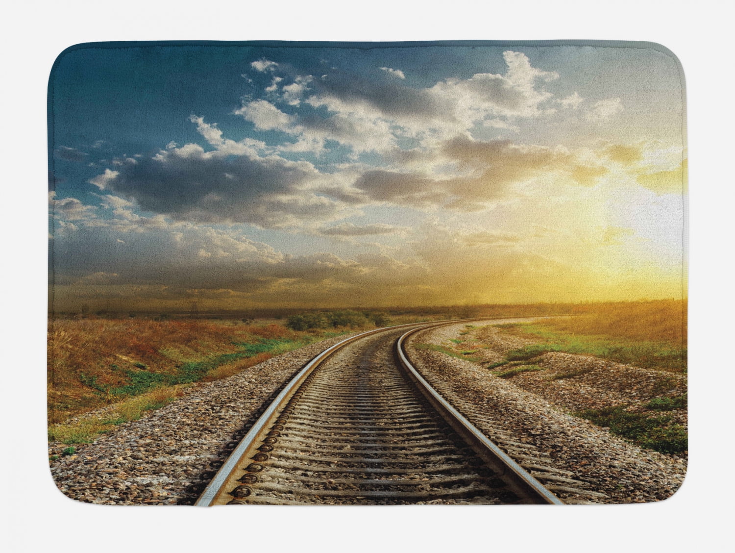 Train Track Bath Mat, Railroad Goes to Horizon in Sunset Country Rural ...