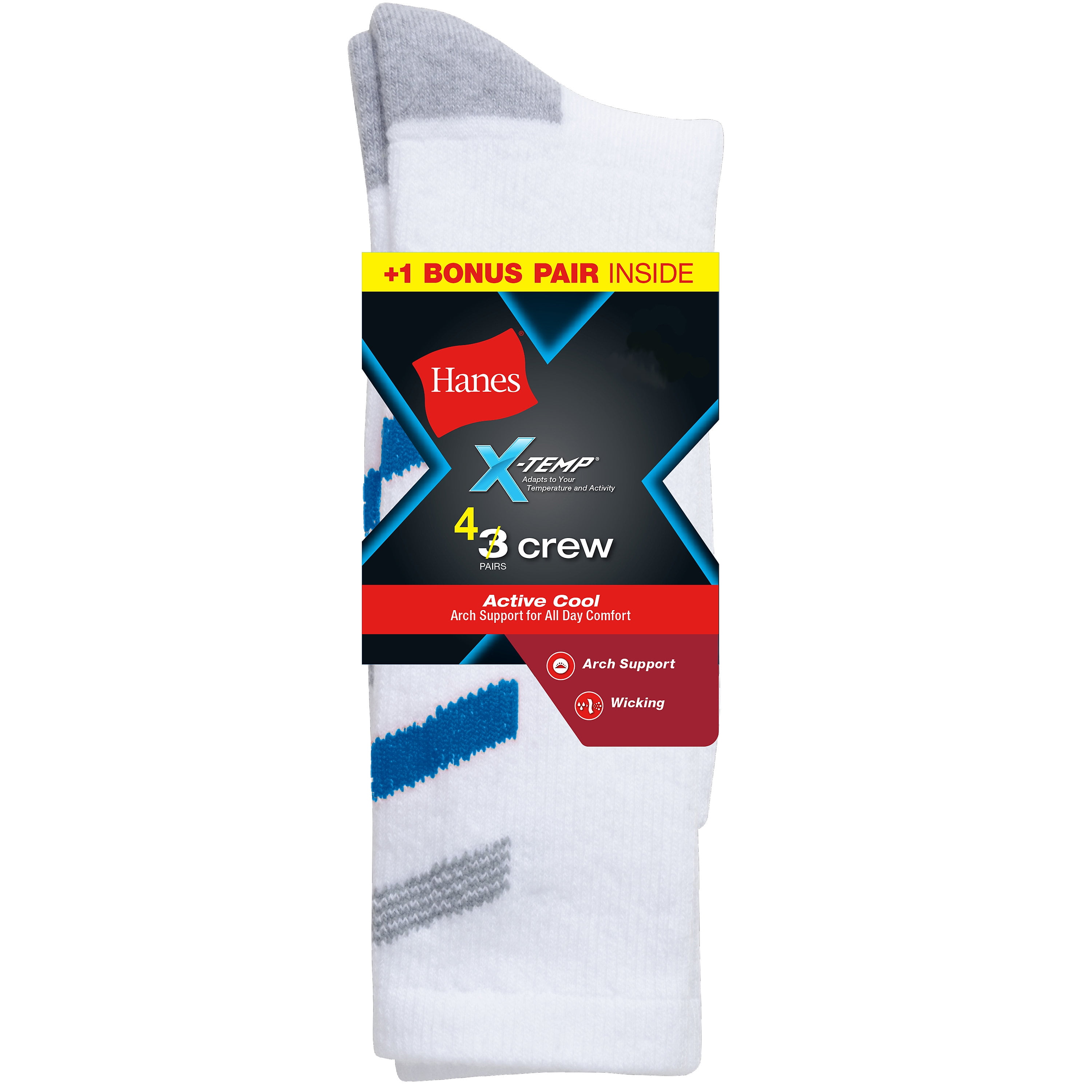 Mens X-Temp Crew Socks, 3 + 1 Bonus Pack - Walmart.com