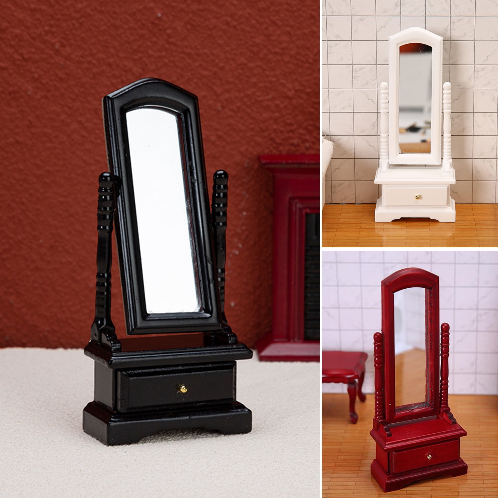 Wirlsweal Dollhouse Mirror High Simulated Handmade Birch Frame Mini ... Wirlsweal Dollhouse Mirror High Simulated Handmade Birch Frame Mini ...