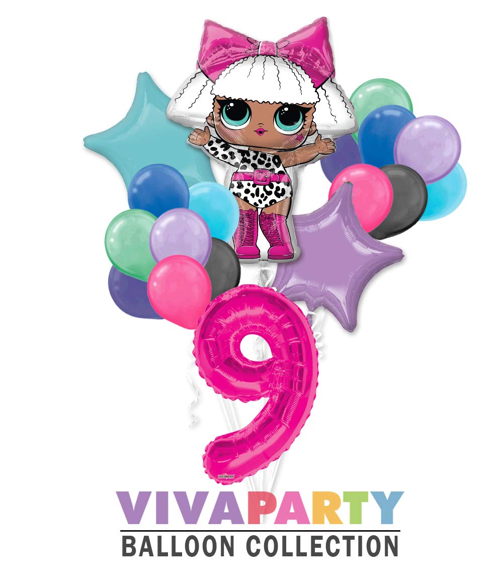 Lol Round Balloon Bouquet 18 Pc, 9Th Birthday, Hot Pink Number 9 Jumbo ...