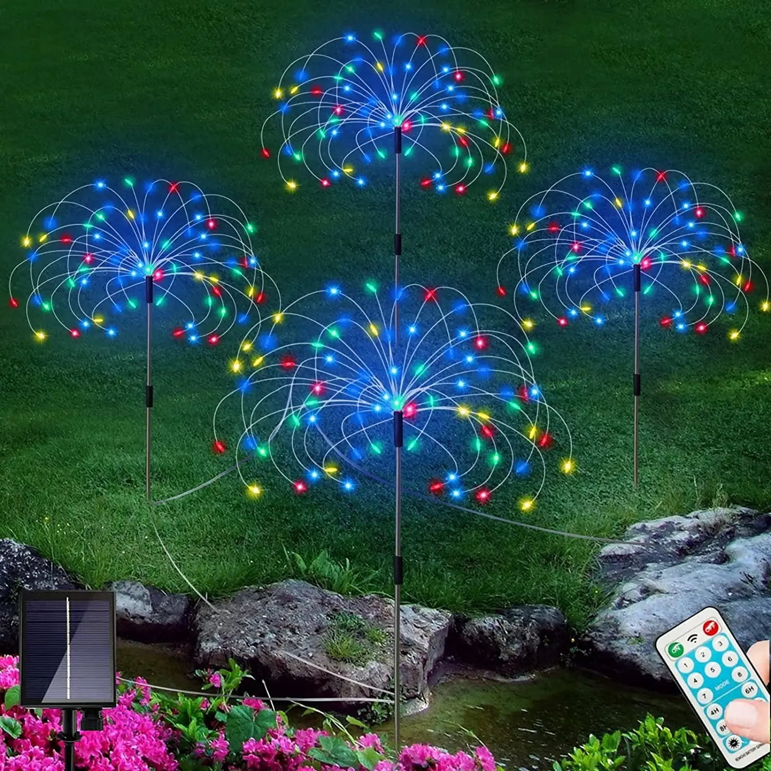 NOGIS Fireworks Solar Lights Outdoor 4 Pack 480 LED Lights Solar ...