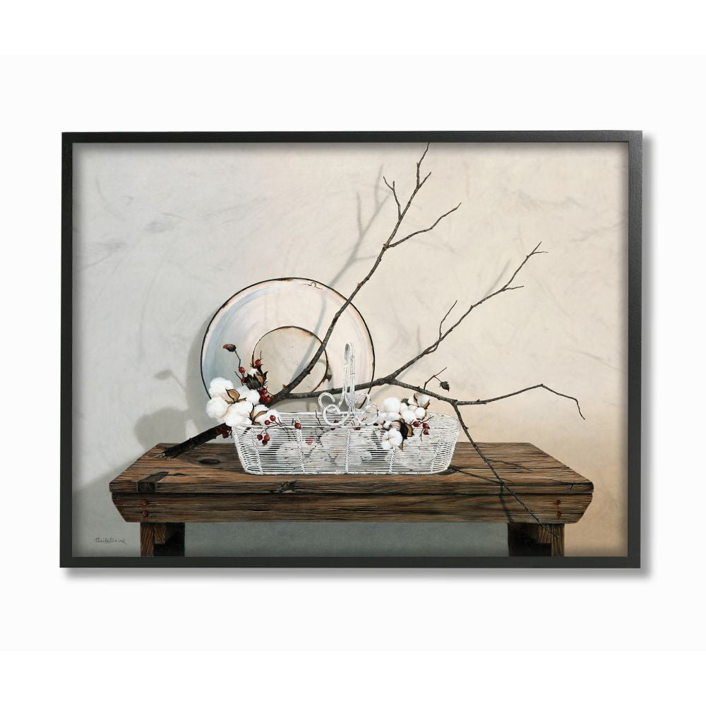 Stupell Industries Rustic Winter Farm Table with Cotton Floral Still ...