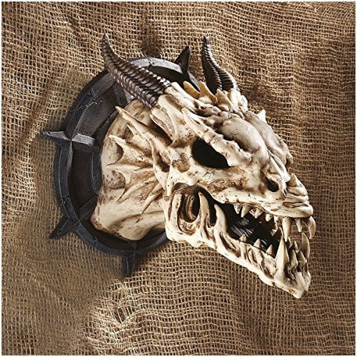 Dungeon Chained Skeletal Dragon Protruding Skull Wall Sculpture ...