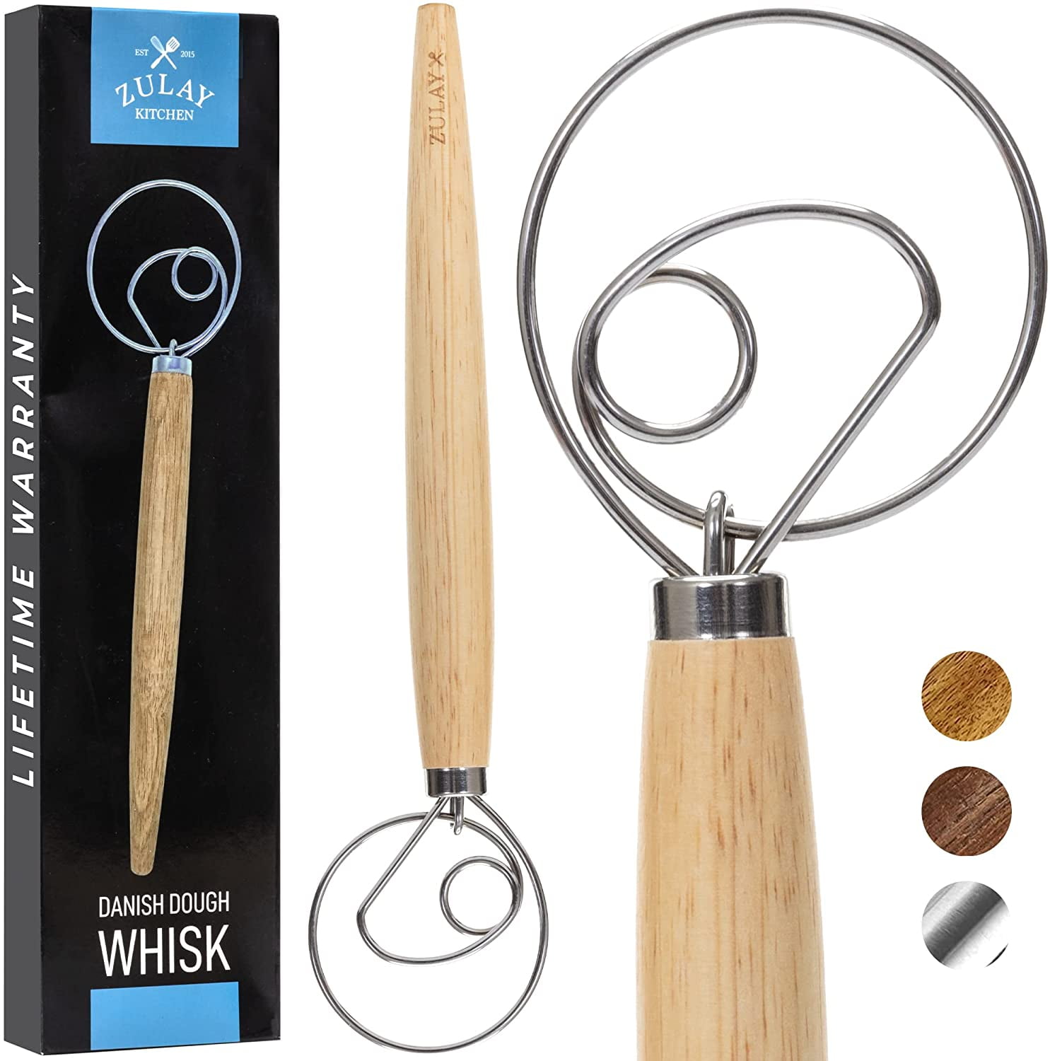 Zulay Kitchen 13 inch Danish Dough Whisk - Large Rubberwood Danish ...