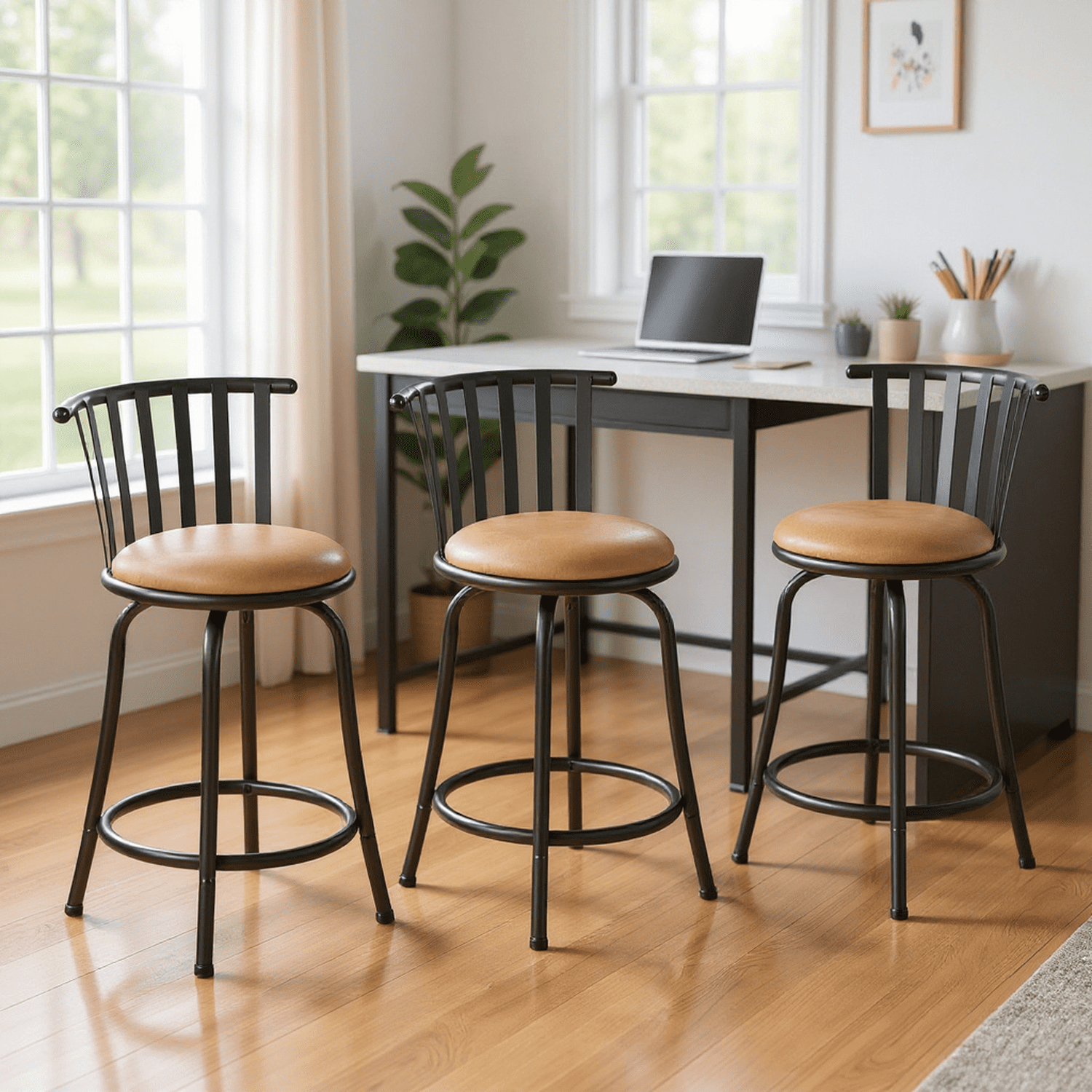 Homy Casa Set of 3 Adjustable Bar Stools with Backrest and Comfortable ...