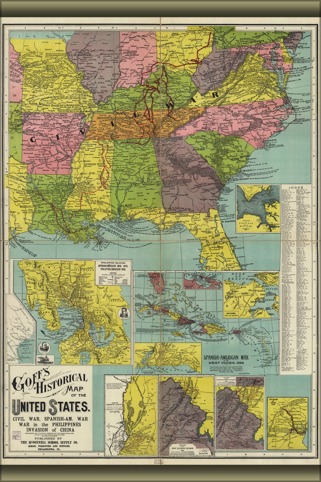 24"x36" Gallery Poster, historical war map of the United States 1907 ...