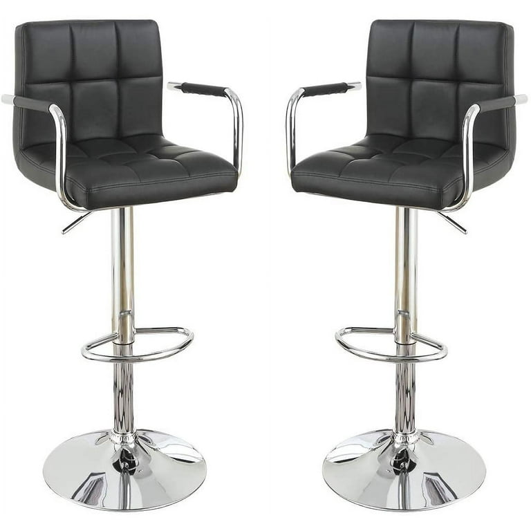 CLEARANCE Black Faux Leather Bar Stool Counter Height Chairs Set of 2 Adjustable Height Kitchen Island Stools