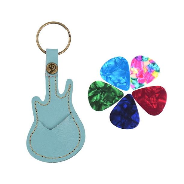 Leather Guitar Picks Holder Case Bag Guitar Shape with Key Ring 5pcs ...