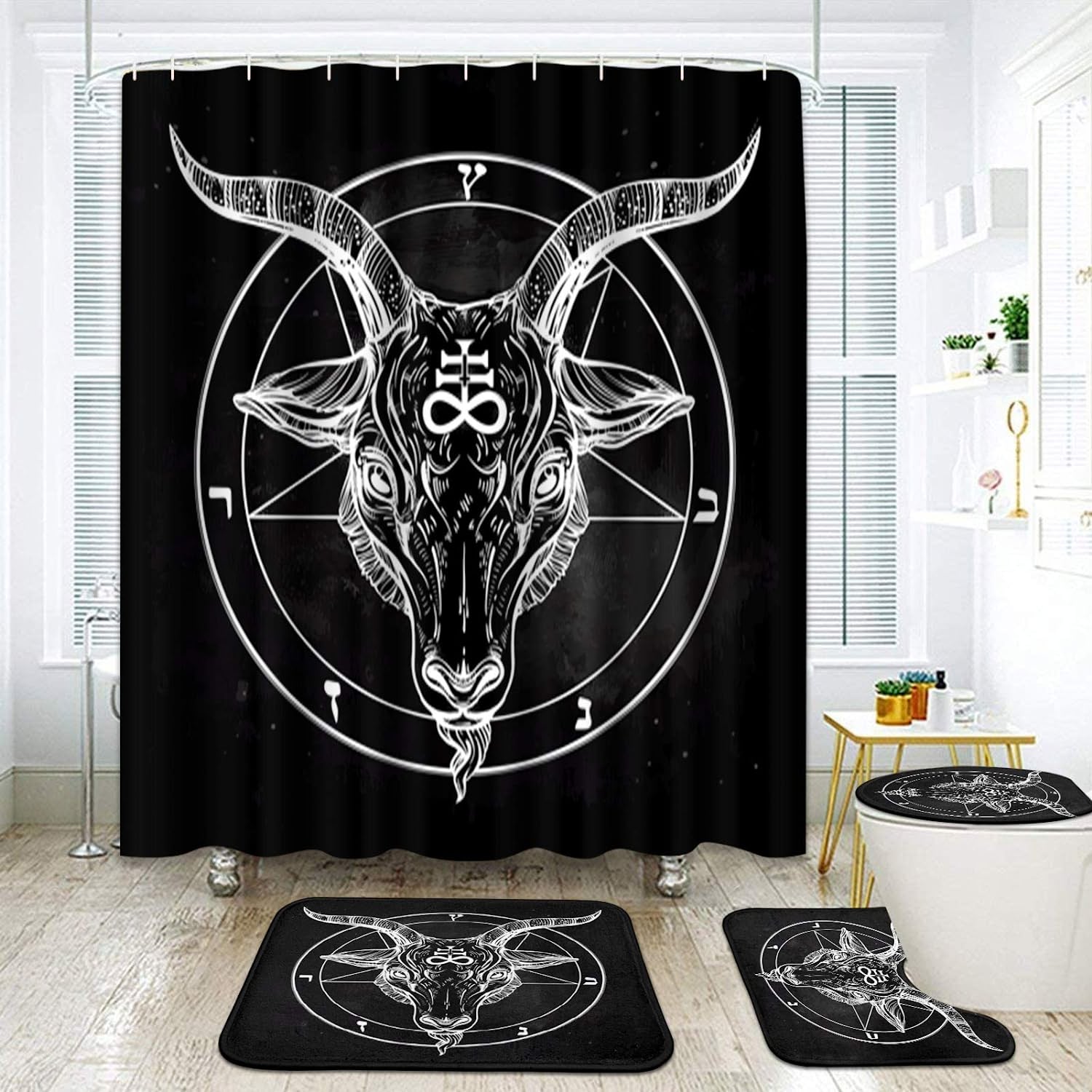 FMSHPON Goth Skull Geometry Shapes Skeleton Rock 4 Piece Bathroom Set ...
