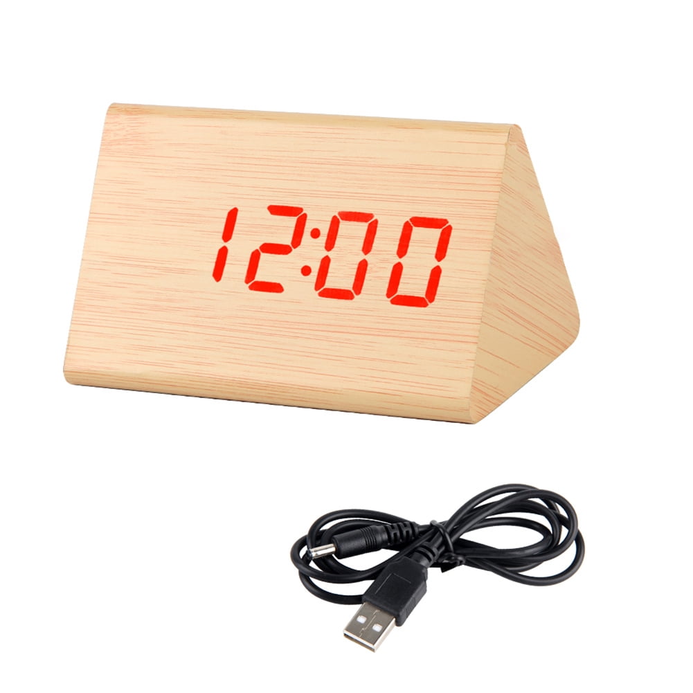 Modern Triangle Wood Clock Digital LED Wooden Alarm Clocks Digital Desk ...