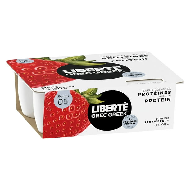 Liberté Greek 0% Yogurt 4-Pack, Strawberry, High Protein and Probiotics ...
