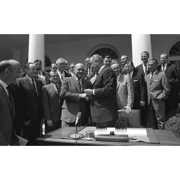 Lbj'S Great Society Programs. President Lyndon Johnson Shakes Hud ...