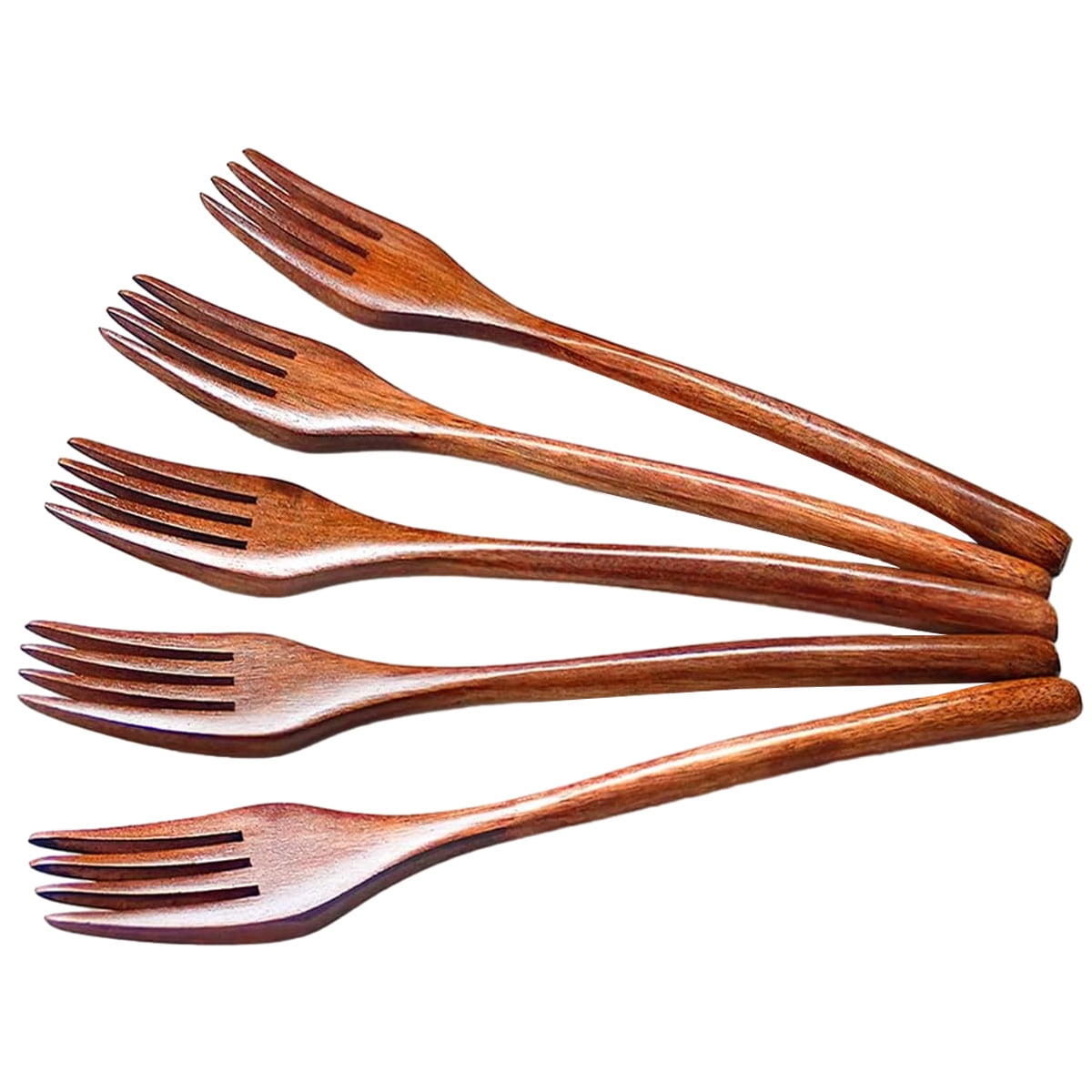 5-piece set of wooden forks, wooden retro style brown practical ...