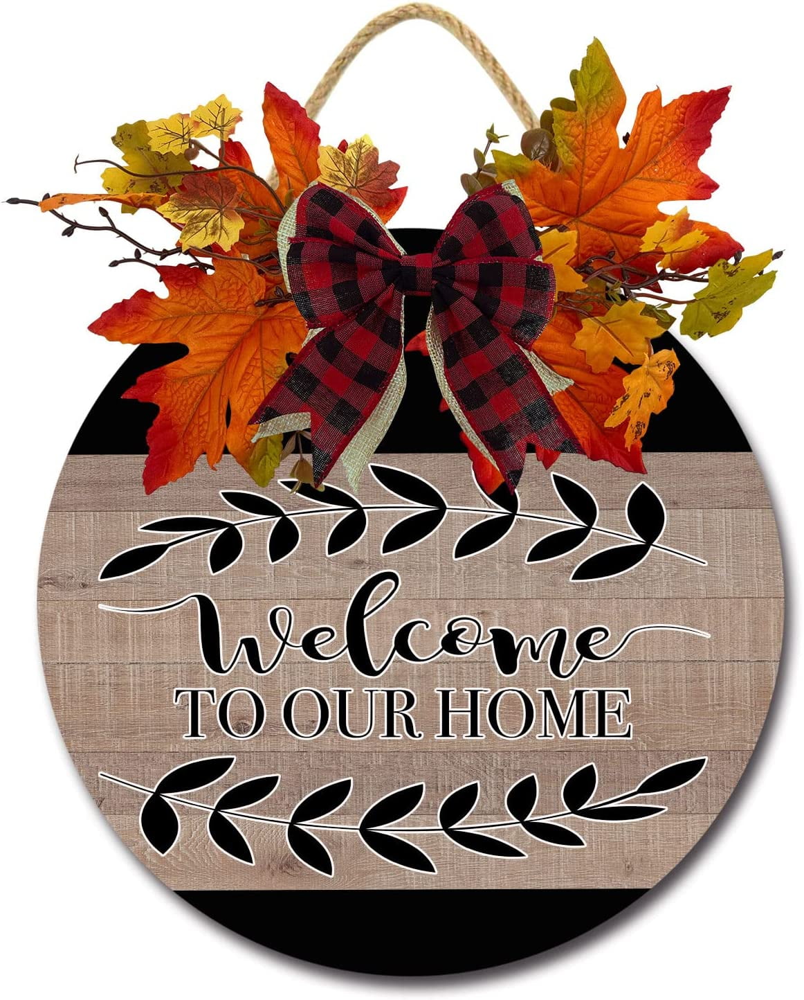 Eveokoki 11" Sign Rustic Front Door Decor Round Wood Sign Hanging Wall ...