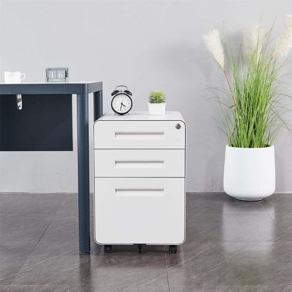 Mobile File Cabinet with 3 Drawer, Metal Storage Filing Cabinet with ...