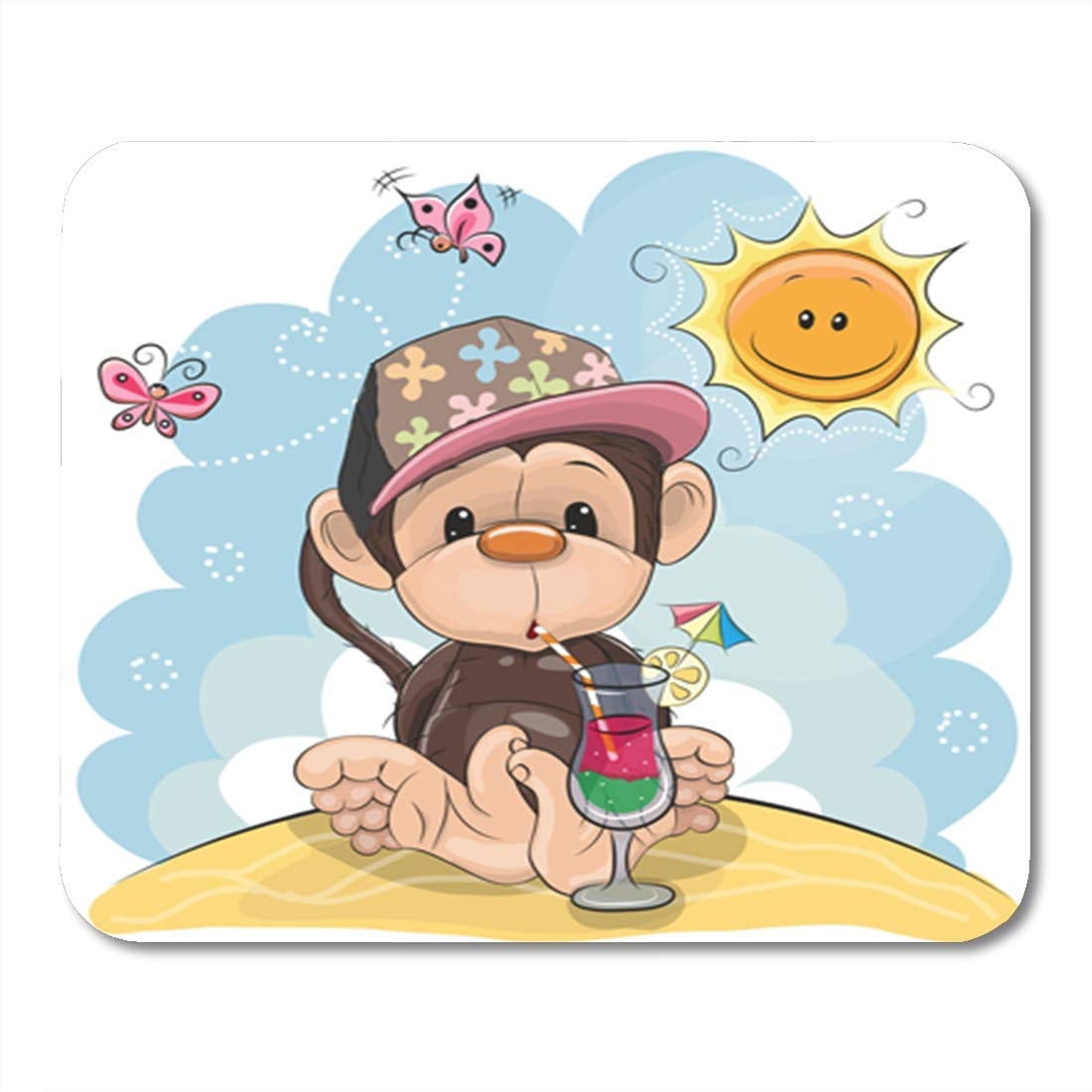 KDAGR Pink Cute Monkey in Cap Beach Animated Ape Baby Mousepad Mouse ...