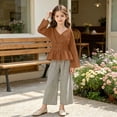 BaoFuBaoMei Girls 2 Piece Outfits Summer V Neck Long Sleeve Tops and ...