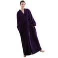 AMITOFO Womens Zip Up Fleece Robe, Warm Flannel Full Length Bathrobe, Zipper Front Lounger ...