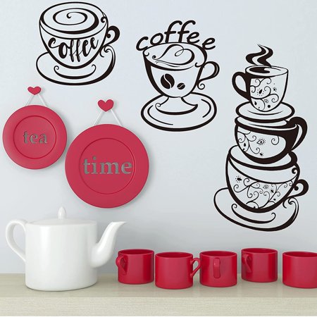 3 Pieces Coffee Wall Decor Sticker Black Coffee Cup Decor Removable ...