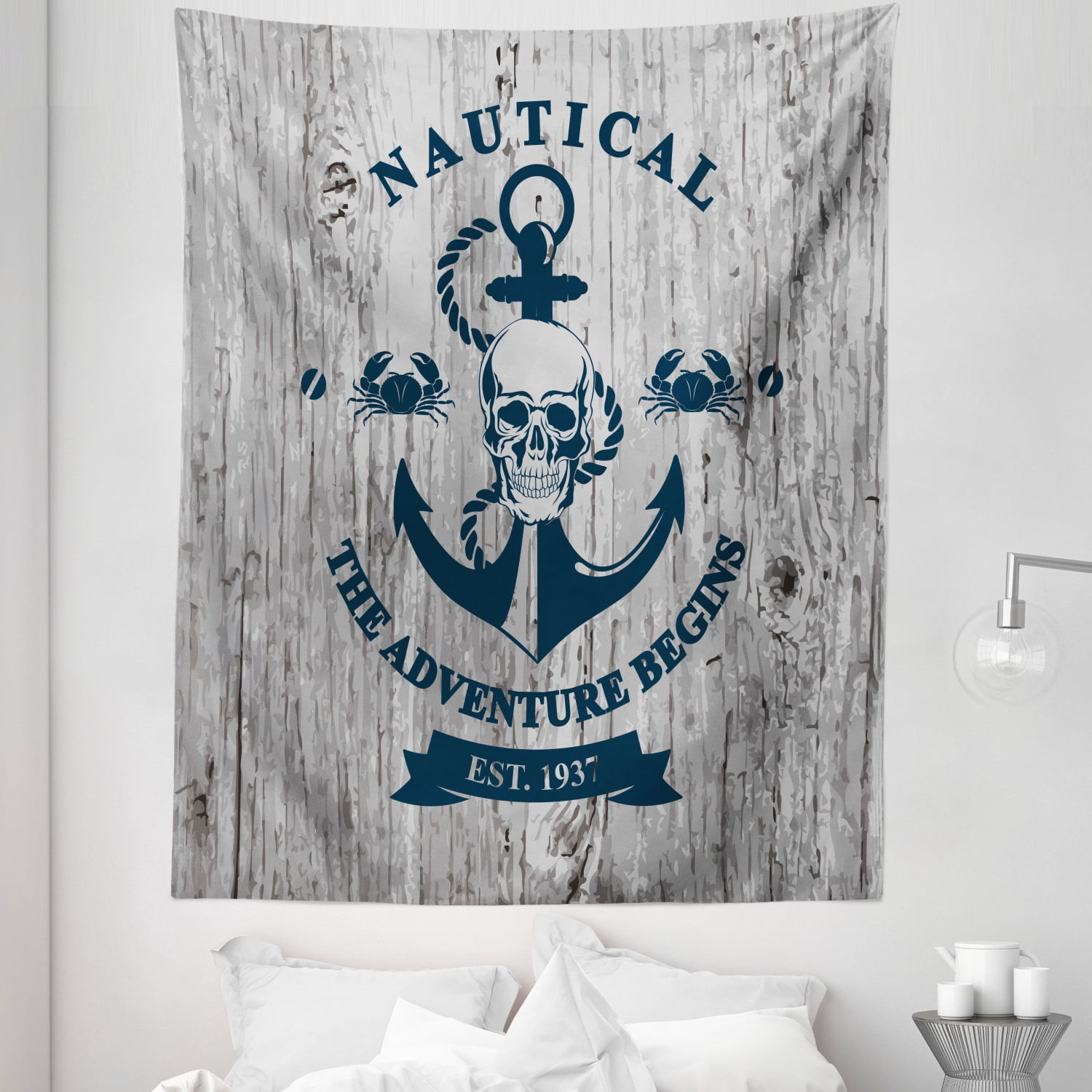 Nautical Tapestry, Art Skull Nautical the Adventure Begins Message ...