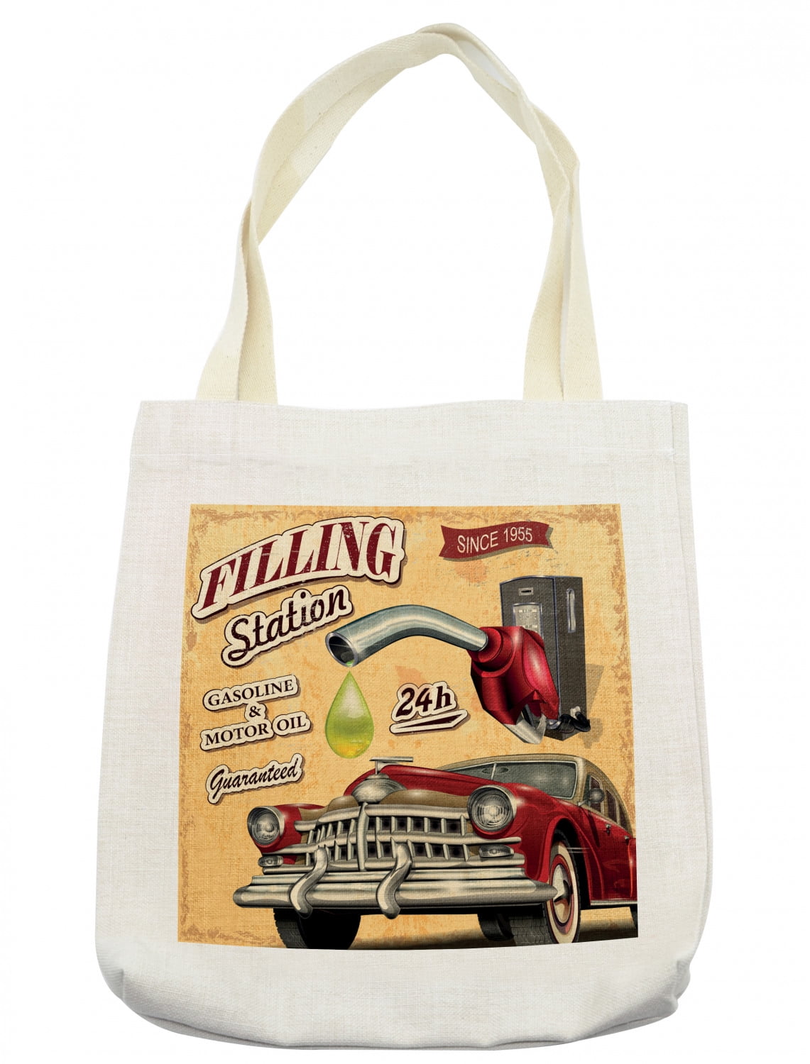 Cars Tote Bag, Filling Station Gasoline and Oil Drawing with a ...