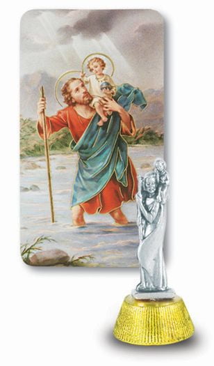 Small Catholic Saint Christopher Auto Statue Figurine With Prayer Card ...